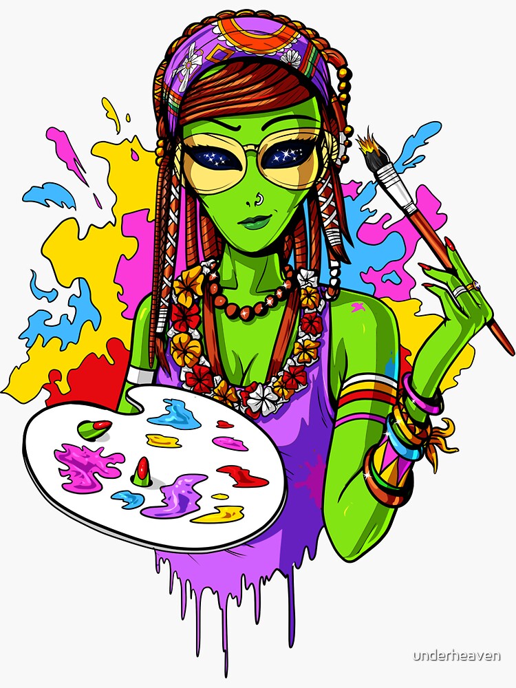 "Alien Hippie Painter " Sticker by underheaven | Redbubble