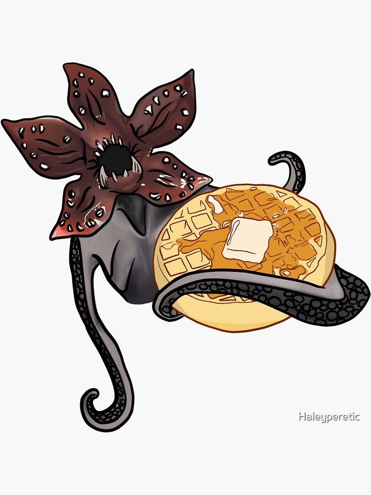 "Demogorgon with Waffle " Sticker by Haleyperetic | Redbubble
