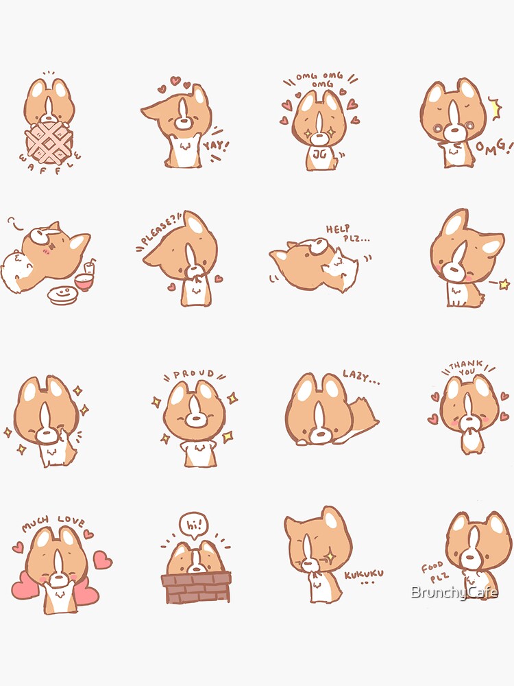 "Waffle the Corgi Sticker Pack" Sticker for Sale by BrunchyCafe | Redbubble