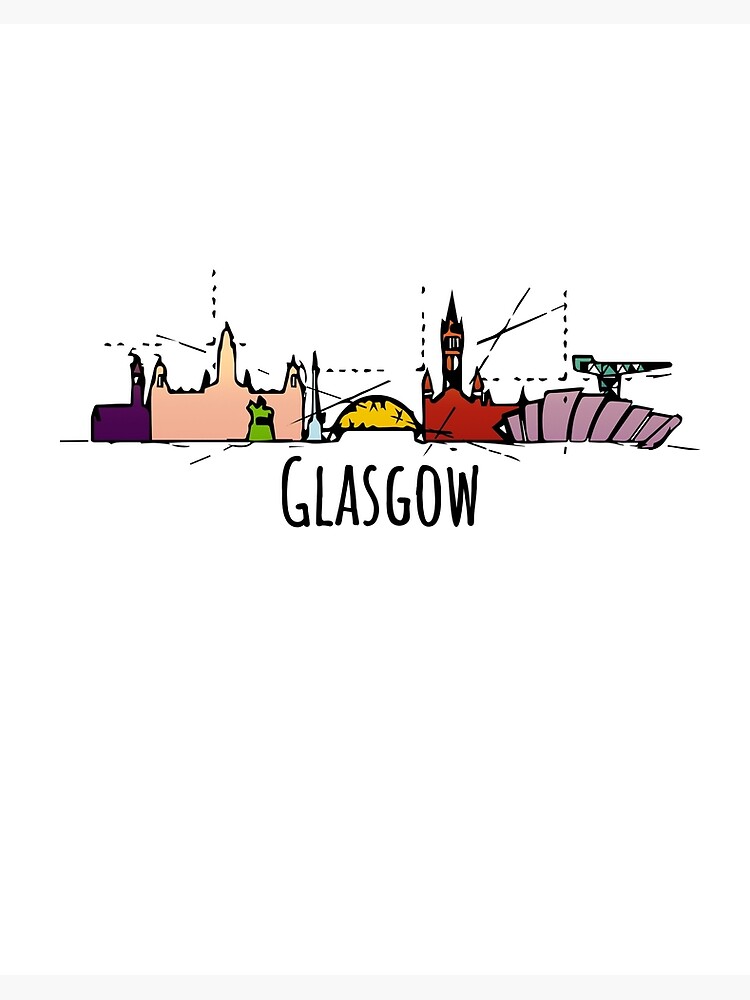 "Glasgow Funny Skyline Scotland Cartoon Sketch" Art Board Print for ...