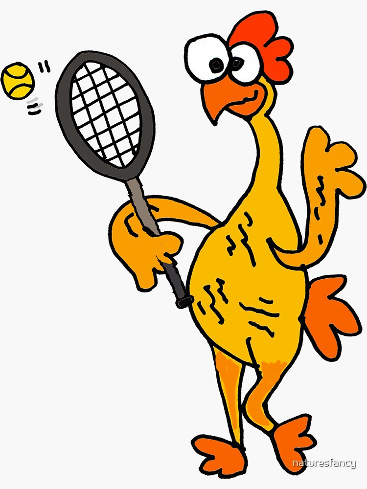 Pegatina «Pollo de goma divertido jugando tenis dibujos animados» de ...
