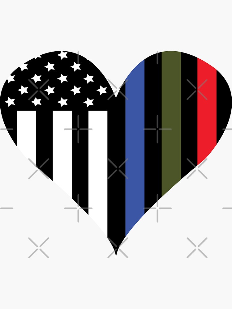 "Police, Military and Fire Heart Flag " Sticker for Sale by CM-PD ...