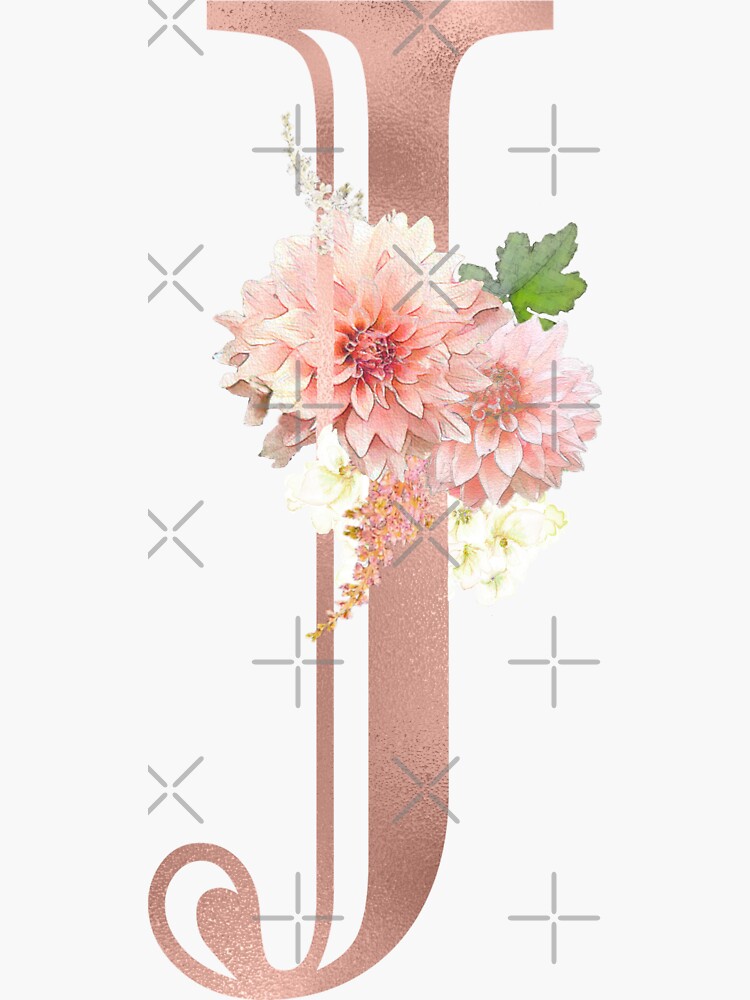 "Letter J Rose Gold Metallic Floral Monogram " Sticker for Sale by ...