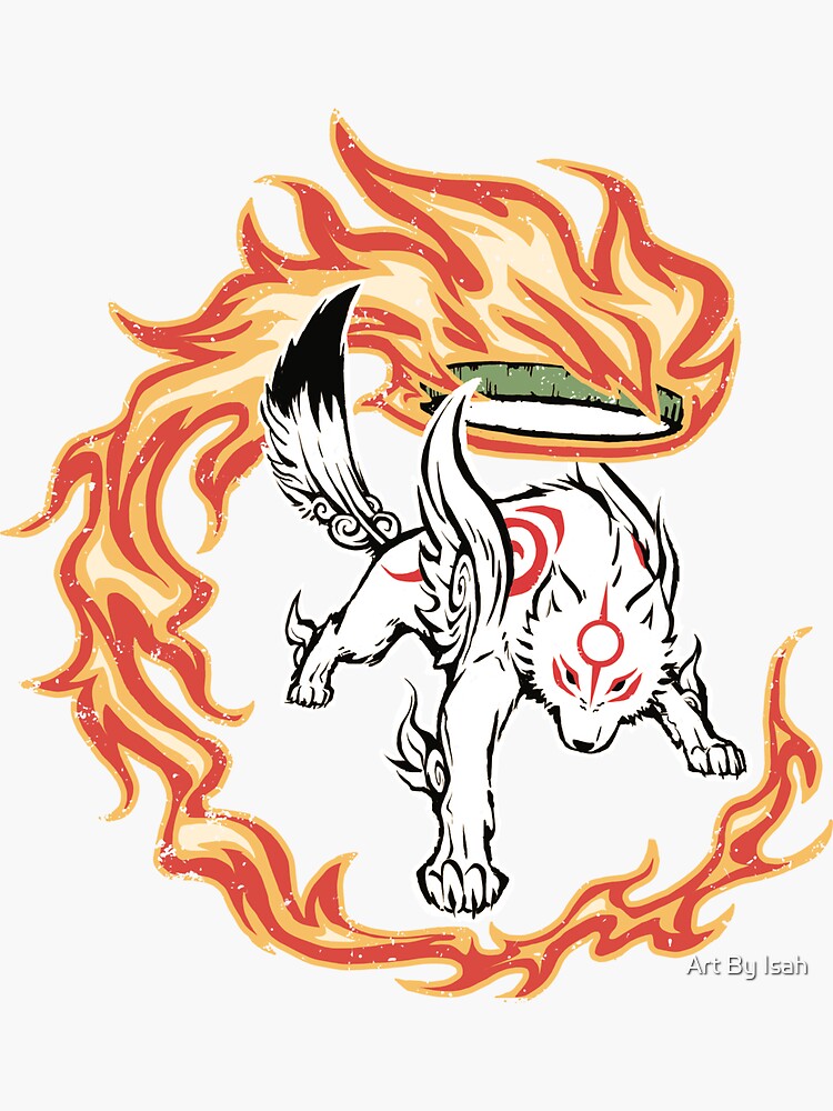 "Okami Wolf Textured" Sticker for Sale by Iceuh1 | Redbubble