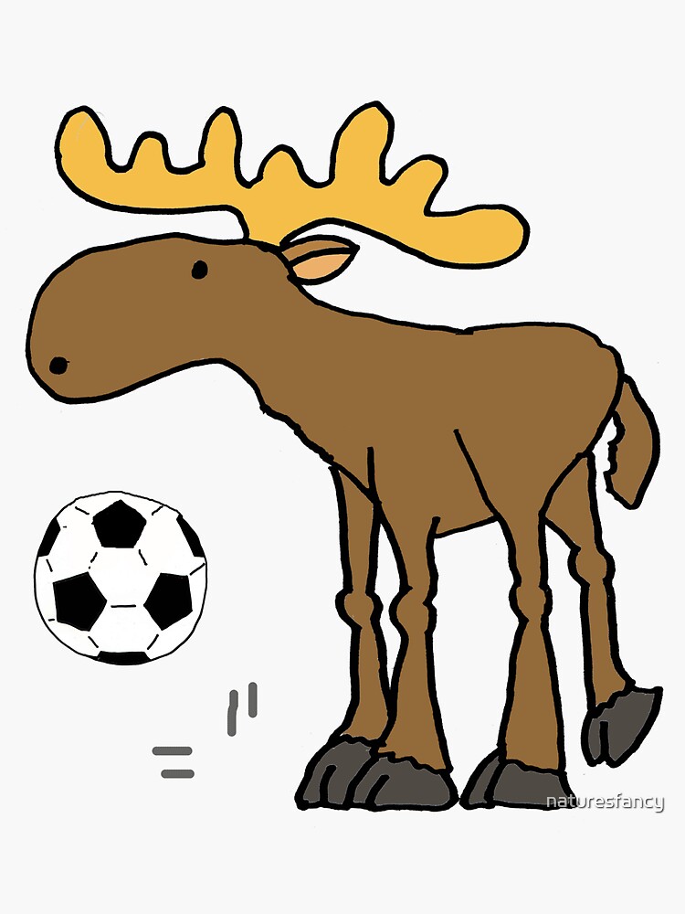 "Funny Moose Playing Soccer Cartoon" Sticker by naturesfancy | Redbubble
