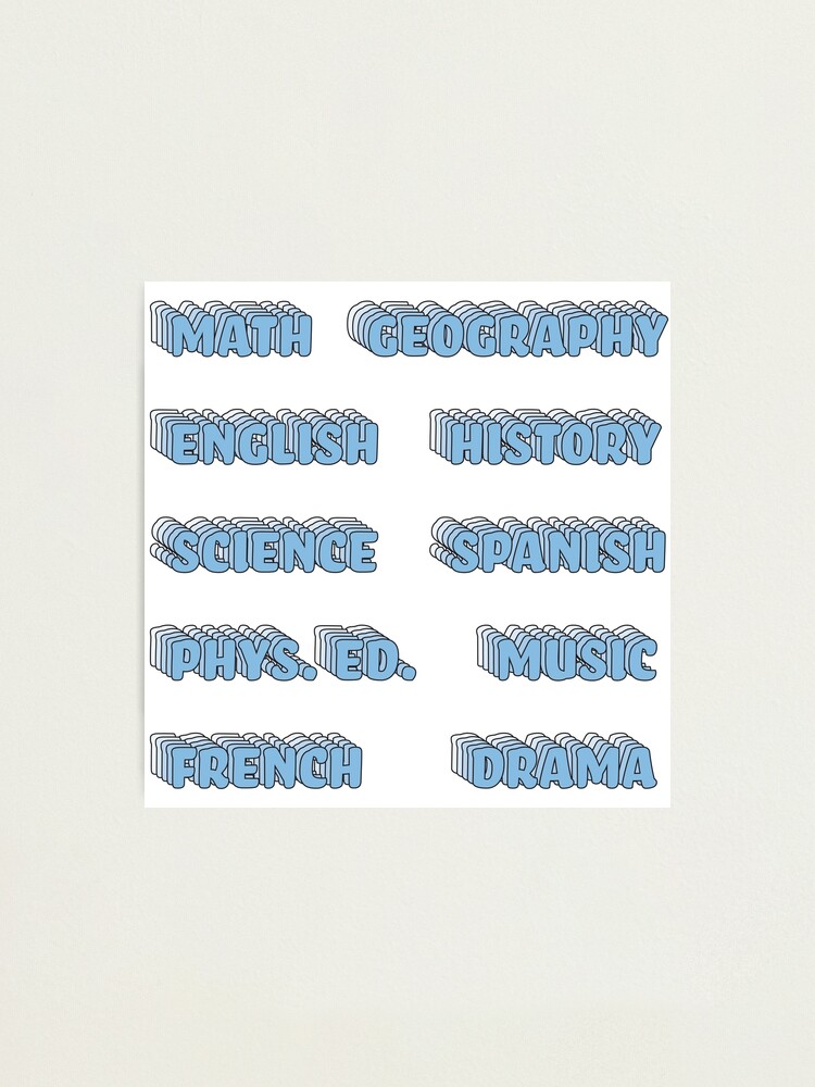 "Rad Light Blue School Subject Sticker Pack" Photographic Print by The ...
