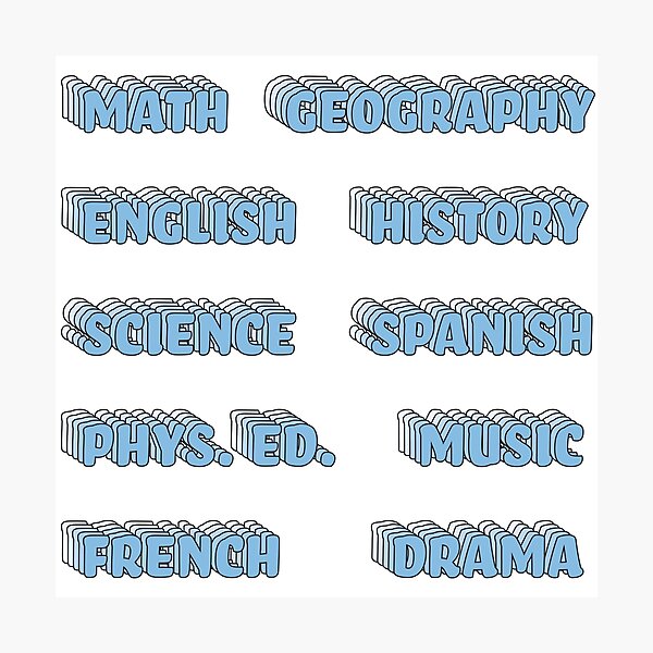 "Rad Light Blue School Subject Sticker Pack" Photographic Print by The ...