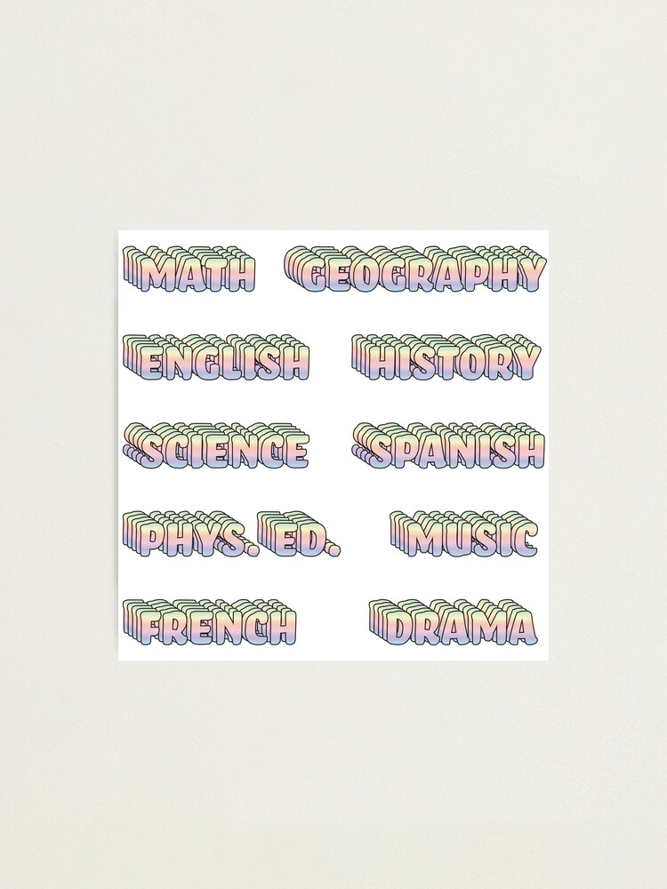 "Rad Pastel Rainbow School Subject Sticker Pack" Photographic Print by ...