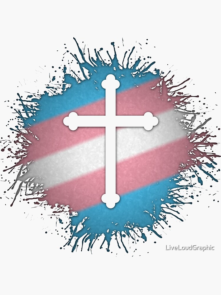 "Paint Splatter Transgender Pride Christian Cross Symbol" Sticker for ...