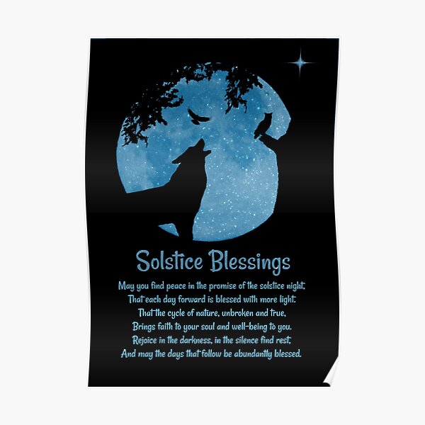 "Winter Solstice Yule Wolf, Owl, Raven and Moon Blessings" Poster by ...