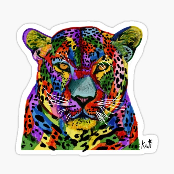 "Multicoloured Leopard Face" Sticker for Sale by FruityKiwi | Redbubble