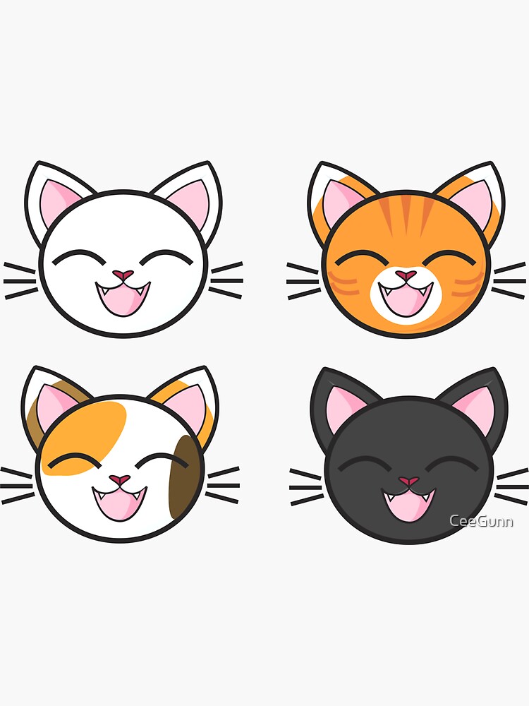 Pegatina «Dibujos animados de gatos sonrientes Kawaii» de CeeGunn ...