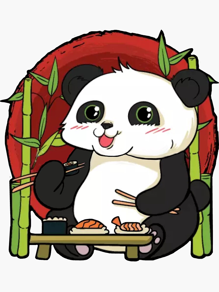 "Cute Anime Chibi Panda Enjoying Sushi" Sticker for Sale by ...