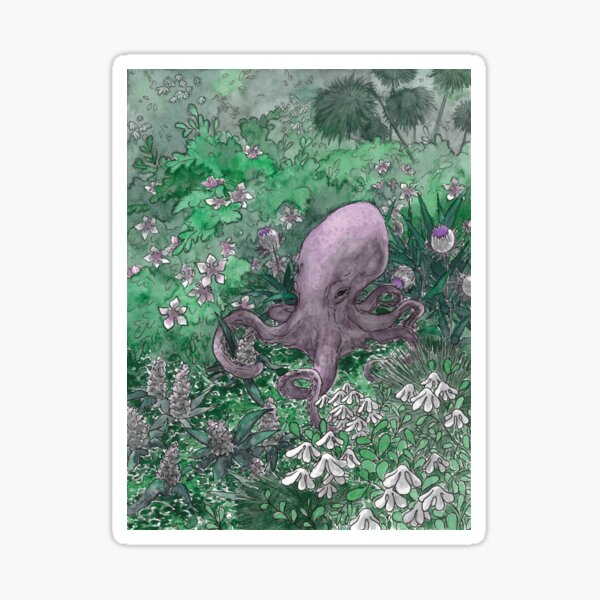 "Octopus in a tropical forest" Sticker for Sale by adrstefanska | Redbubble