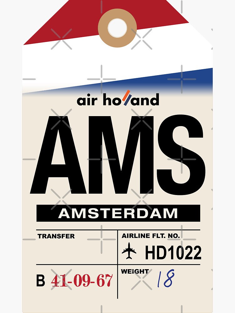 "Amsterdam (AMS) Netherlands Airline Luggage Tag" Sticker for Sale by ...
