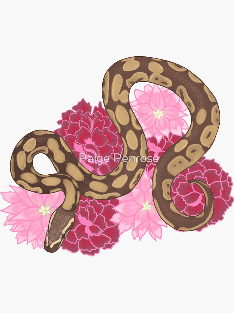 "Ball Python with Carnations" Sticker for Sale by starrypaige | Redbubble