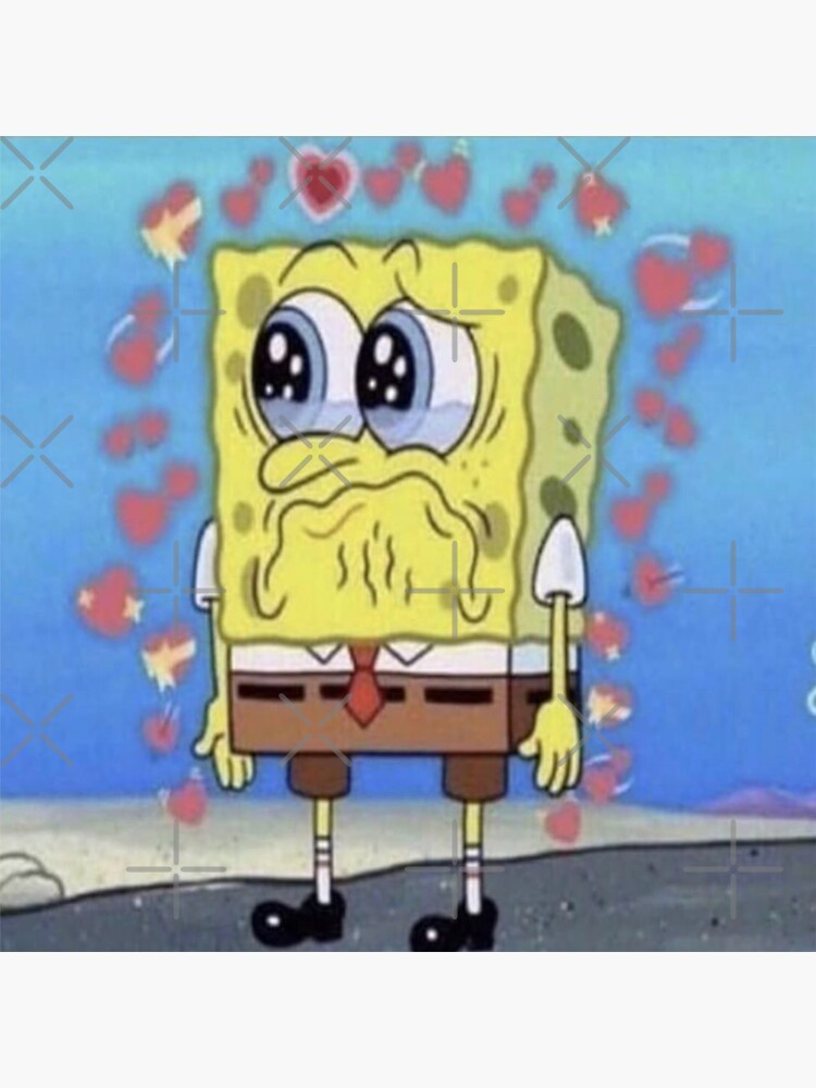 "Spongebob Crying With Hearts" Sticker by one-broke-kid | Redbubble