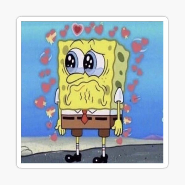 "Spongebob Crying With Hearts" Sticker by one-broke-kid | Redbubble