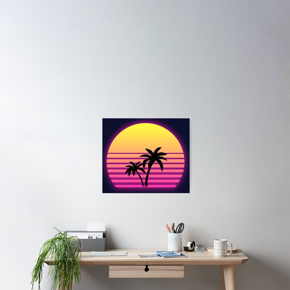 "Synthwave Sun Palm Trees" Poster for Sale by christopper | Redbubble