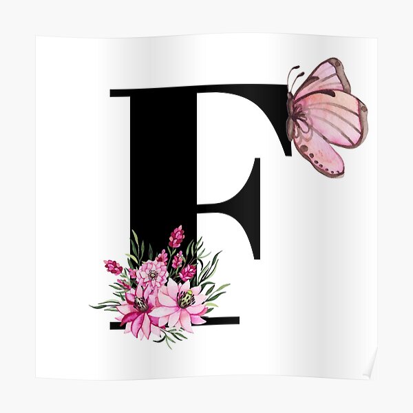 Póster «letra f alfabeto monograma rosa flor y mariposa» de atevern ...