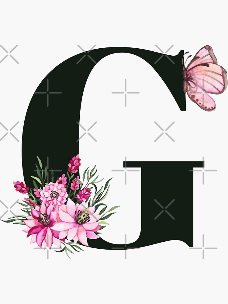 Pegatina «letra g alfabeto monograma rosa flor y mariposa» de atevern ...