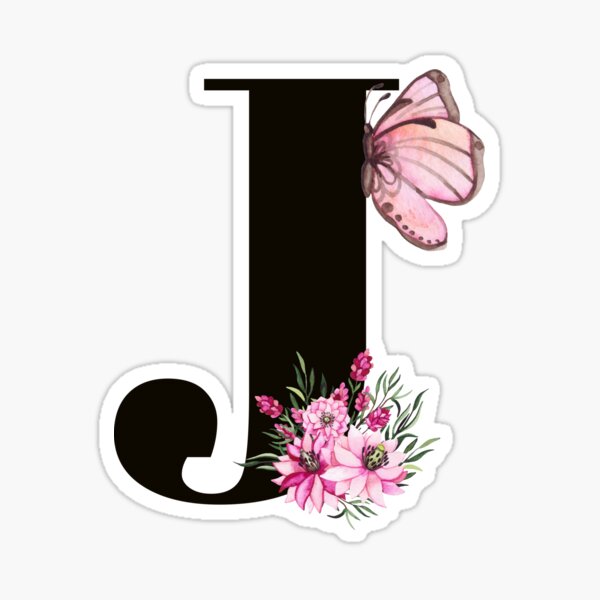 "letter j alphabet monogram pink flower and butterfly" Sticker for Sale ...