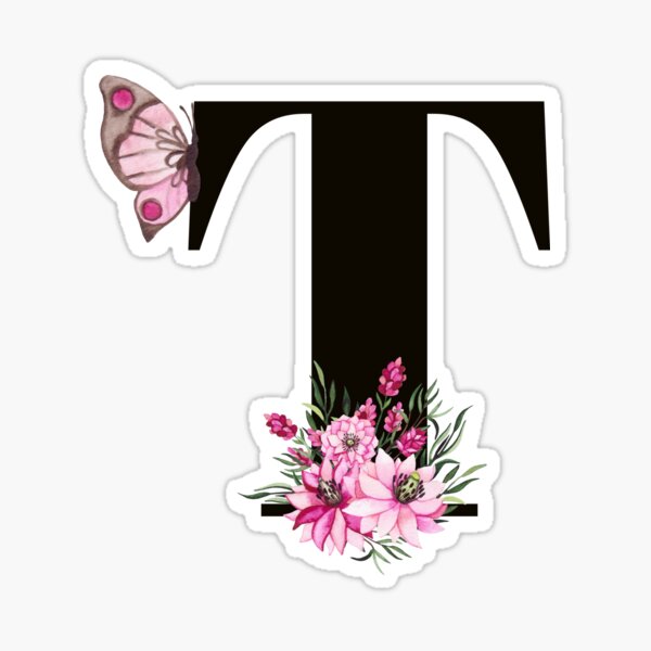 Pegatina «letra t monograma rosa flor y mariposa» de atevern | Redbubble
