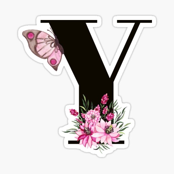 "letter y alphabet monogram pink flower and butterfly" Sticker for Sale ...