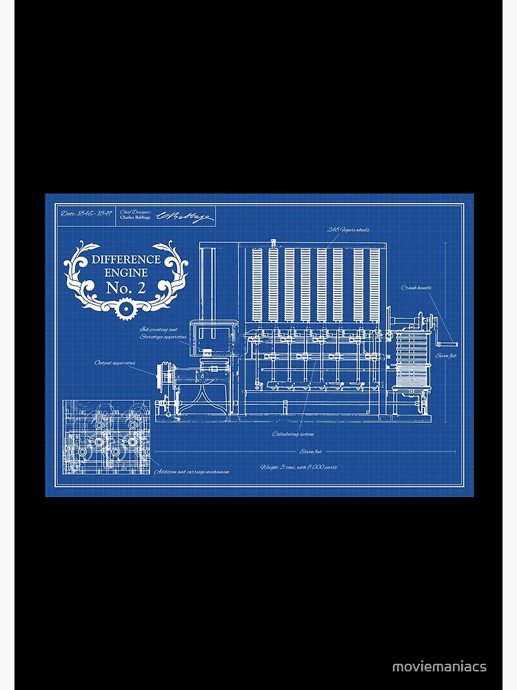 "Difference Engine No. 2 - Blueprint" Spiral Notebook for Sale by ...