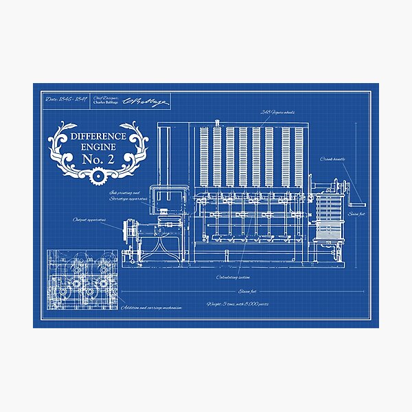 "Difference Engine No. 2 - Blueprint" Photographic Print for Sale by ...
