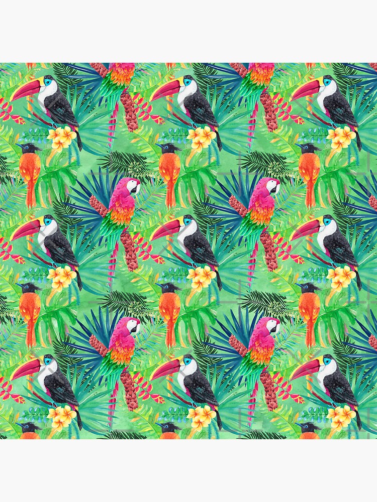"Tropicana - Birds in Lush Rainfall " Sticker for Sale by Amanda-Lakey ...