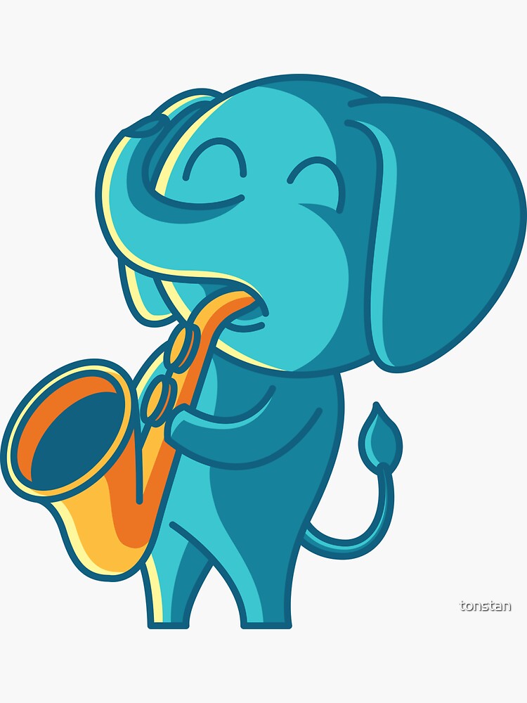 "Elephant plays saxophone" Sticker for Sale by tonstan | Redbubble