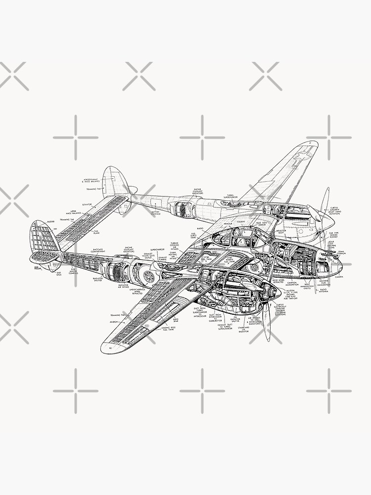 "P-38 Lighting Bomber Airplane - Cutaway Drawing" Art Print by ...