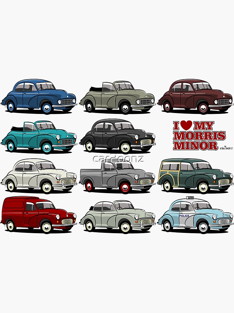 "Morris Minor evolution" Sticker for Sale by car2oonz | Redbubble