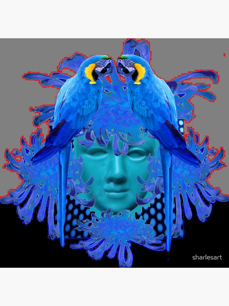 " BLUE SURREAL MACAW PARROTS ABSTRACT FACE MASK DESIGN, " Sticker by ...