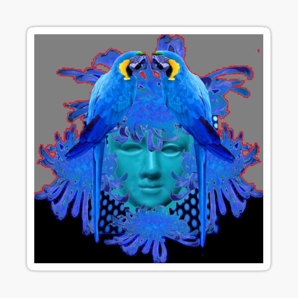 " BLUE SURREAL MACAW PARROTS ABSTRACT FACE MASK DESIGN, " Sticker by ...