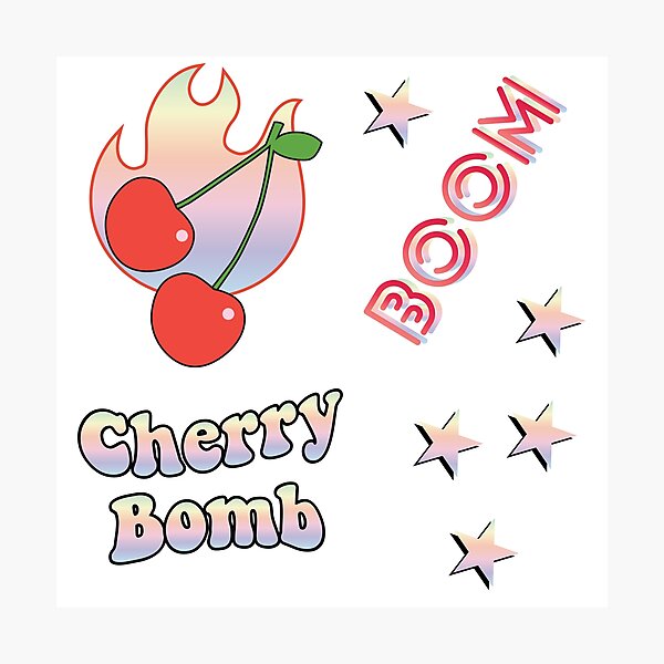 "Pastel Rainbow Cherry Bomb Flaming Sticker Pack" Photographic Print by ...