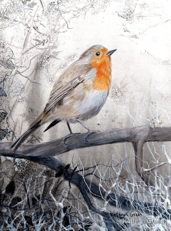 "Winter robin redbreast painting" by Kathryn Green | Redbubble