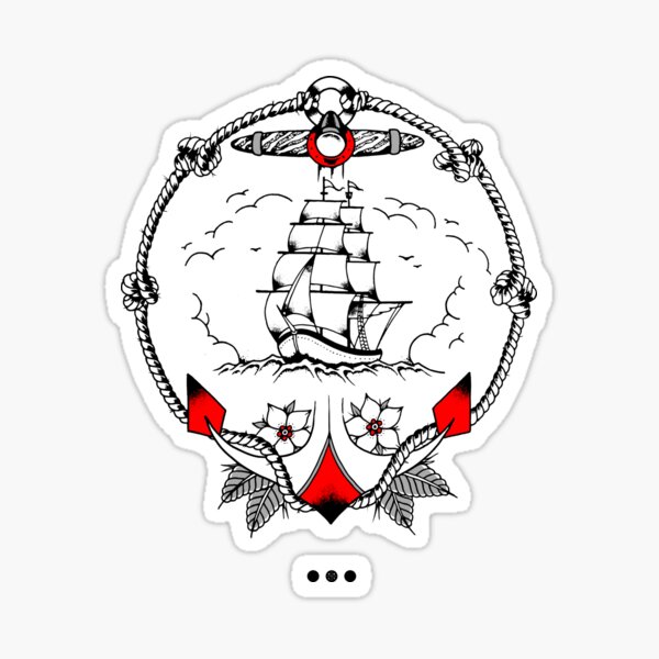 "Old School Tattoo Ship" Sticker for Sale by SoulArtLove | Redbubble