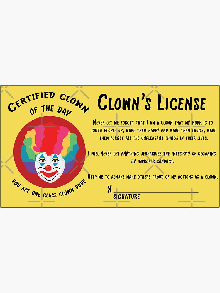 "Clown Licence" Sticker for Sale by EmilyCreations | Redbubble
