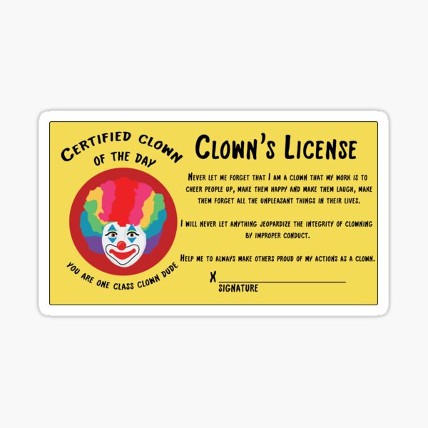 "Clown Licence" Sticker for Sale by EmilyCreations | Redbubble