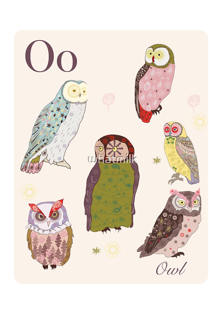 "alphabet poster - owls" by whatmilk | Redbubble