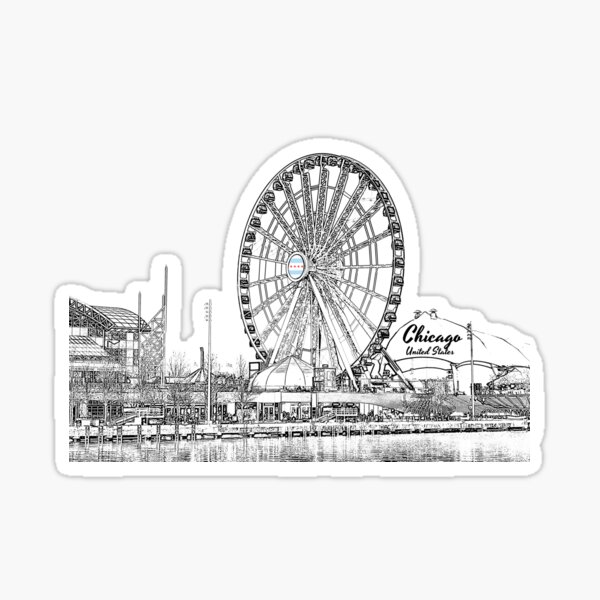 "Chicago, Illinois, US - Ferris Wheel, Pier and Lakefront " Sticker for ...