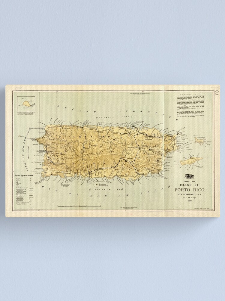 "Map of Puerto RIco (Porto RIco) circa 1898" Canvas Print for Sale by ...