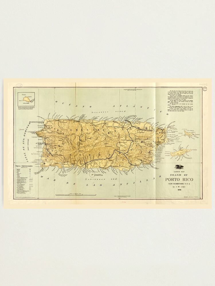 Lámina fotográfica «Mapa de Puerto RIco (Porto RIco) circa 1898» de ...