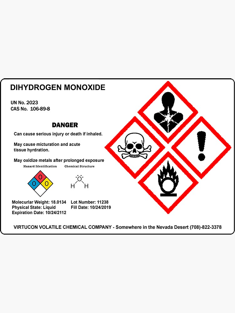 "Dihydrogen Monoxide label" Sticker for Sale by AbsintheMoon | Redbubble