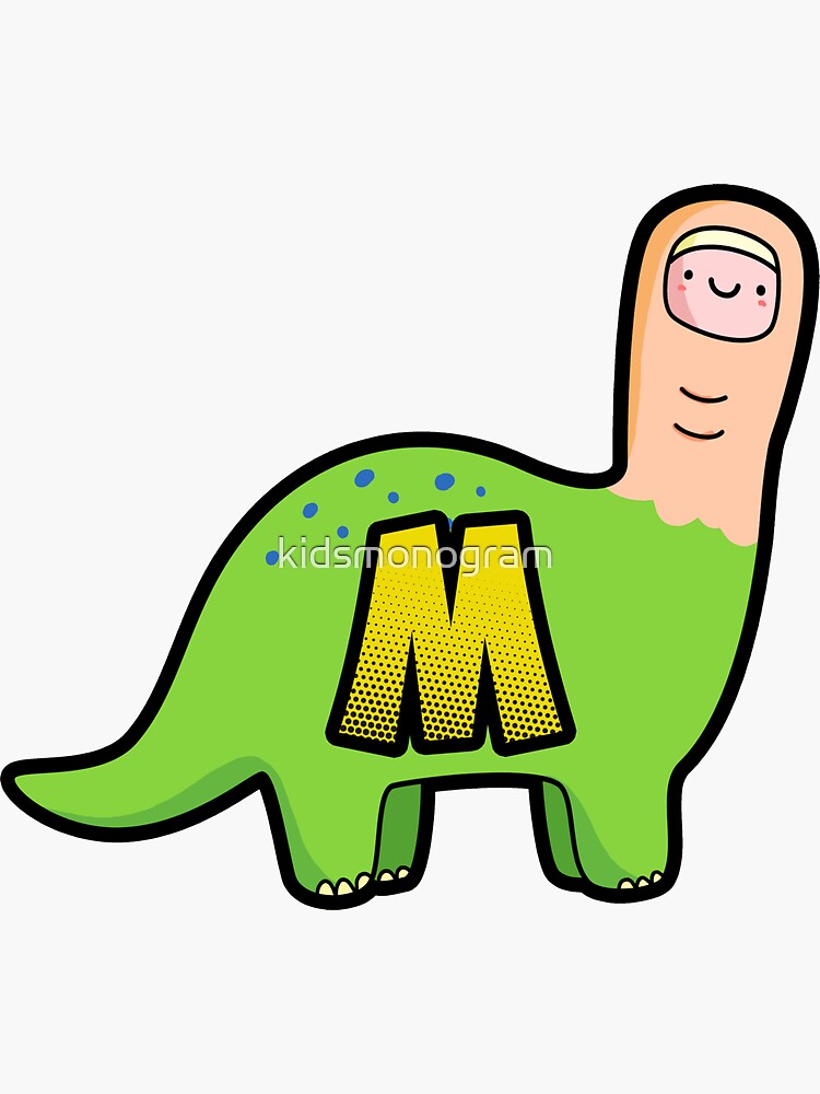 "Alphabet Letter M Cute Bron-toe-saurus Dinosaur " Sticker by ...