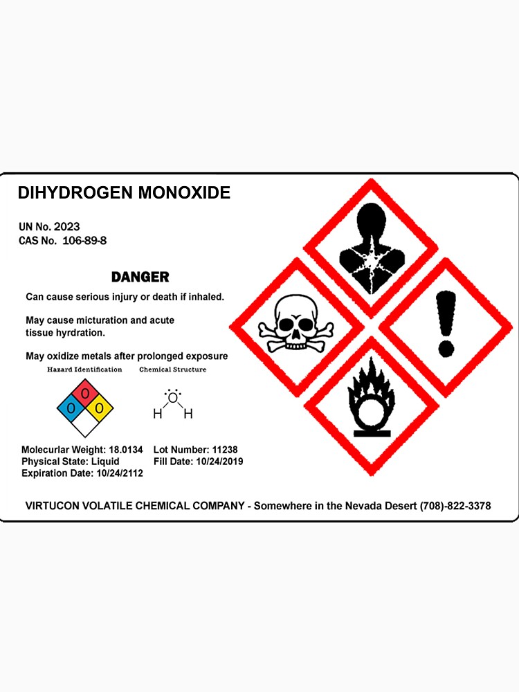 "Dihydrogen Monoxide label" T-shirt for Sale by AbsintheMoon ...