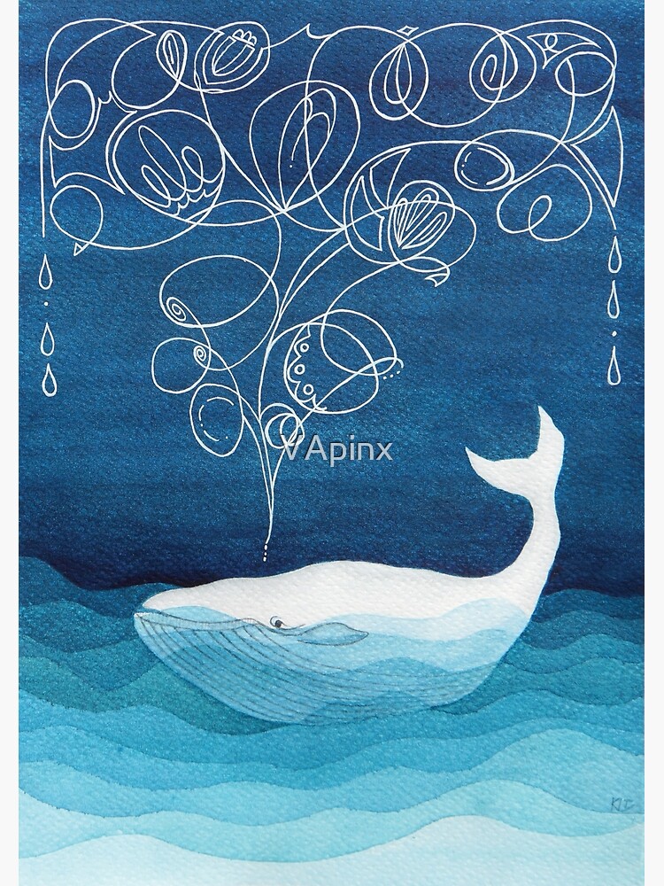 "Glücklicher Wal, Tiere, Meerestier, aquamarines blaues Aquarell ...