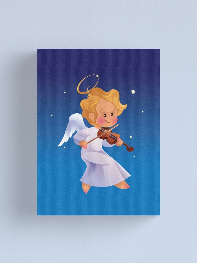 "Cute Christmas baby angel playing violin" Canvas Print for Sale by ...